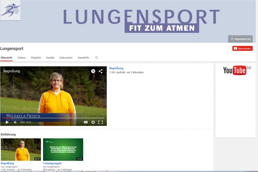 Lungensport-YouTube - Ihr Online Portal für Mitglieder und Interessierte